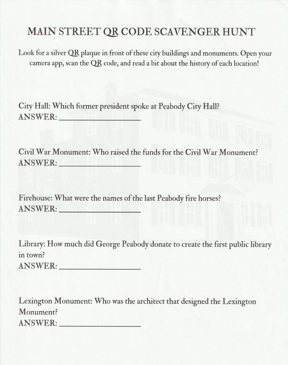 QR CODE - Scavenger Hunt! - Peabody Historical Society